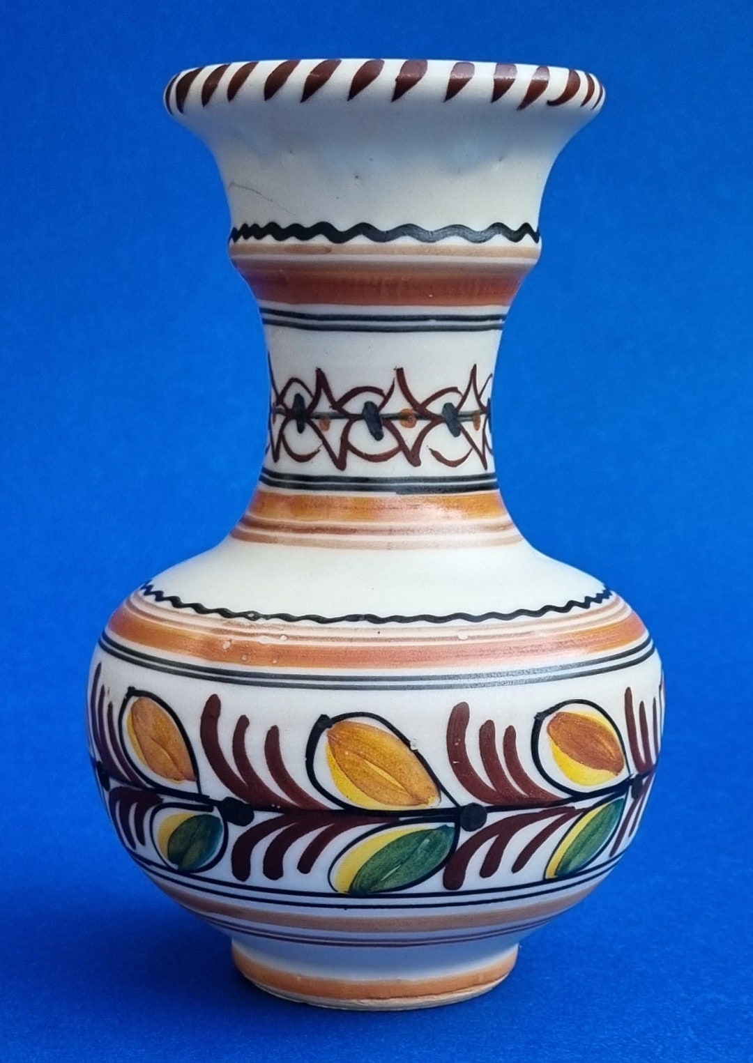 Vintage 1980s Pablo Sanguino Hand-painted in Earth Tones, Ceramic Vase ...