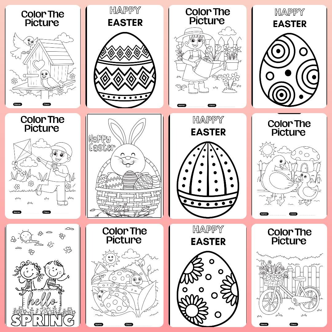 Spring, Easter Coloring Pages, Digital Prints 8.5x11in. - Etsy