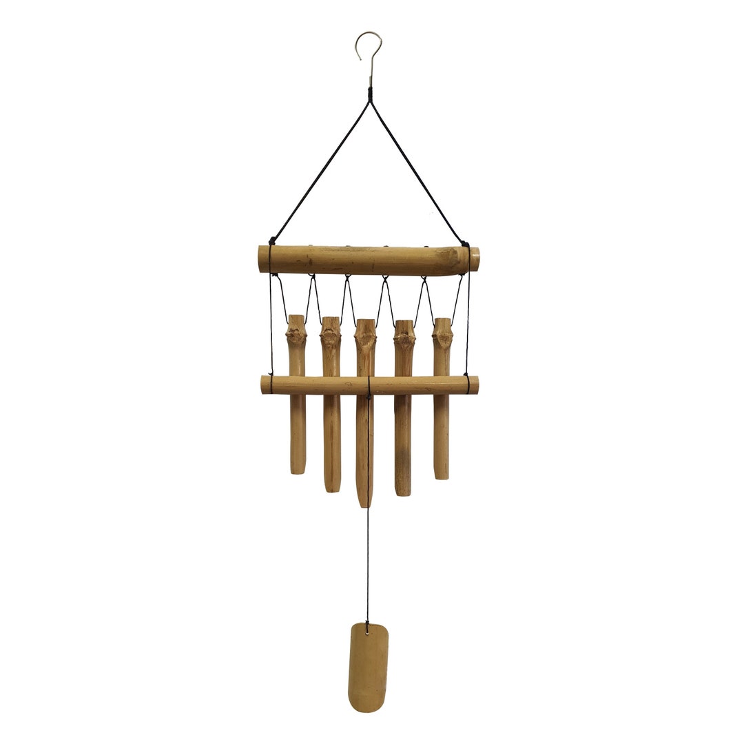 Small Simple Bamboo Wind Chimes Outdoor, 5 Tubes Single Row, Relaxing ...