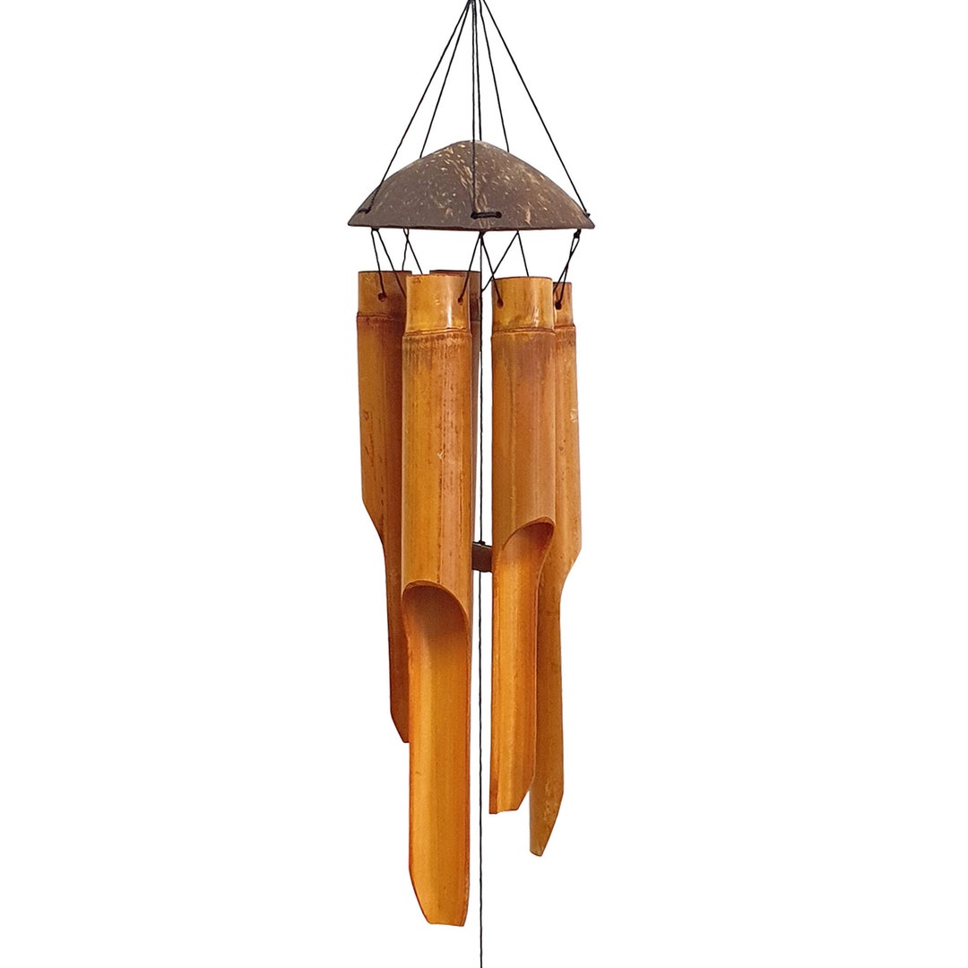 Handmade Bamboo Wind Chimes 5/6 Bell Tubes, Half Coconut Wood Top, Low ...