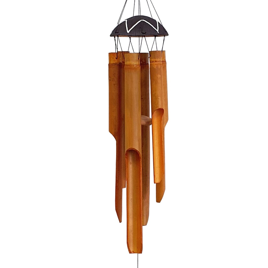 Bamboo Wind Chimes Star Design Half Coconut Shell Top Large Bell Tubes, Handmade Wooden Deep ...