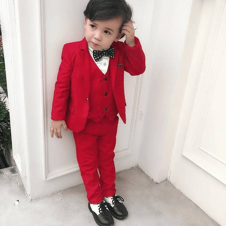 BOYS 3 Piece Slim Fit Red Suits Wedding Wear Groom Wear Suits Tuxedo ...