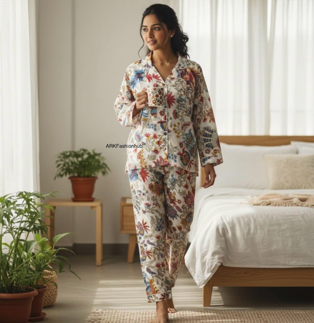 Luxurious Indian Hand Block Print Cotton Pajamas | High-quality Boho ...