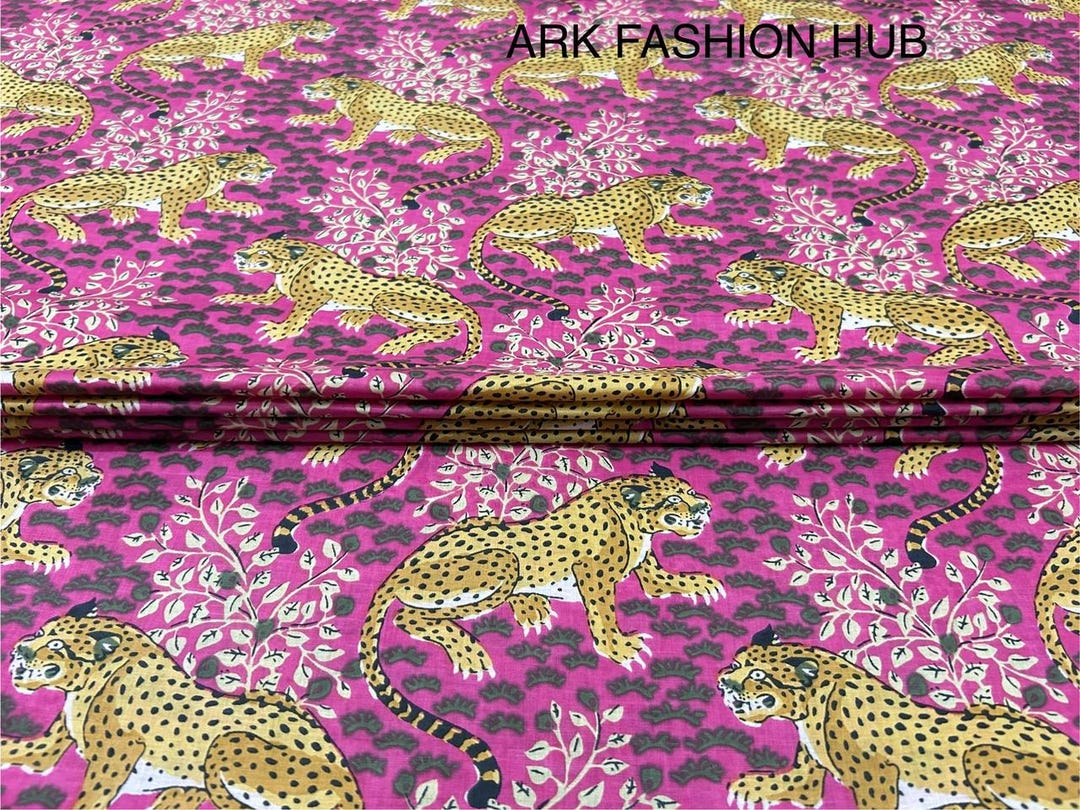 Pink Tiger Block Print Cotton Fabric by the Yard Indian Hand Block ...