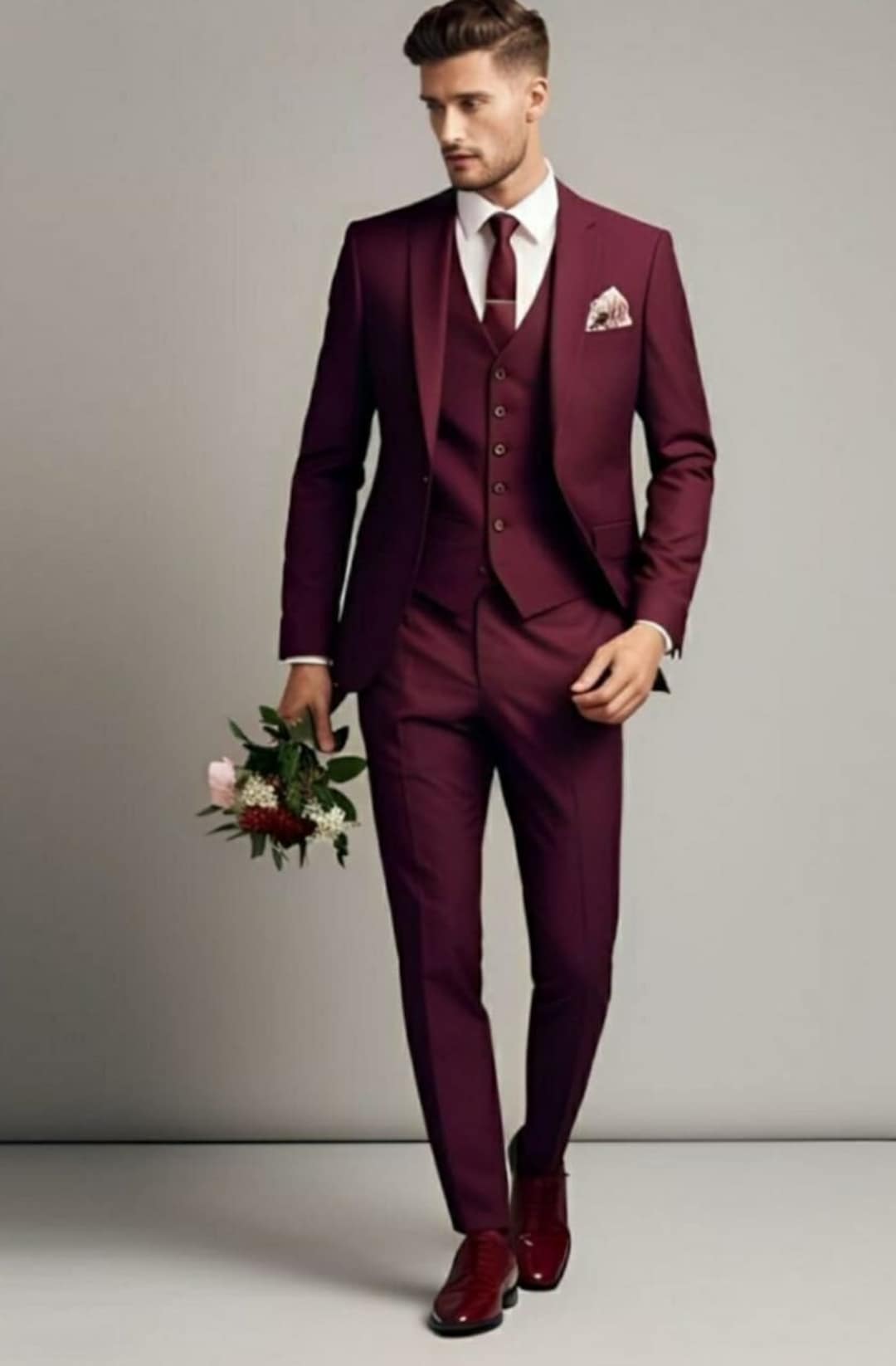 Burgundy Suits for Men, Slim Fit 3 Piece Suit, Two Button Suits, Dinner ...