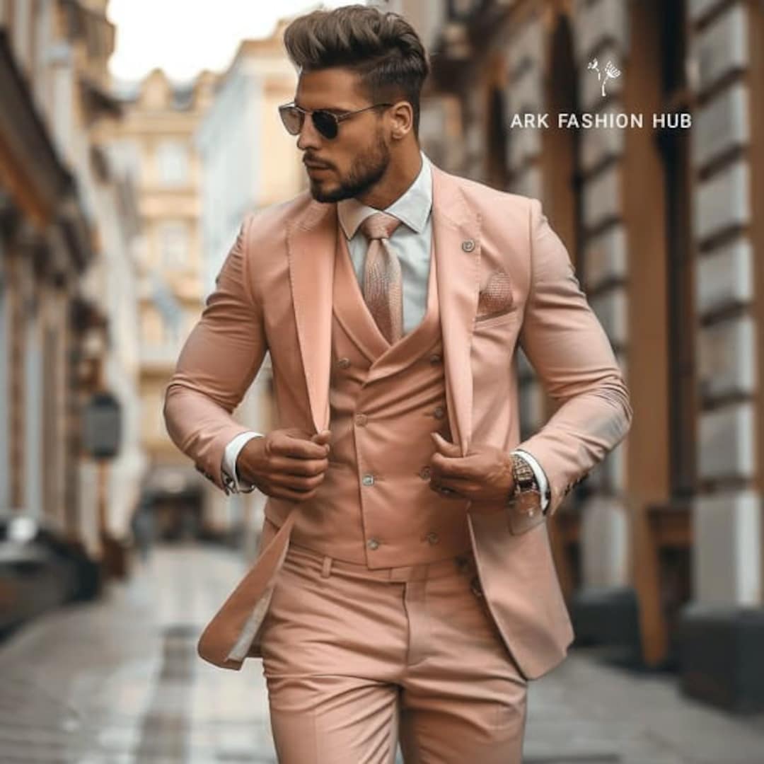 Bespoke Suit-man Peach 3 Piece Suit-wedding Suit for Groom & Groomsmen ...