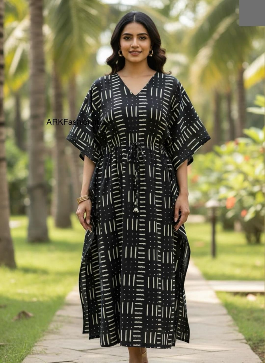 Indian Handblock Cotton Kaftan | Artisan Printed Free Size Dress ...