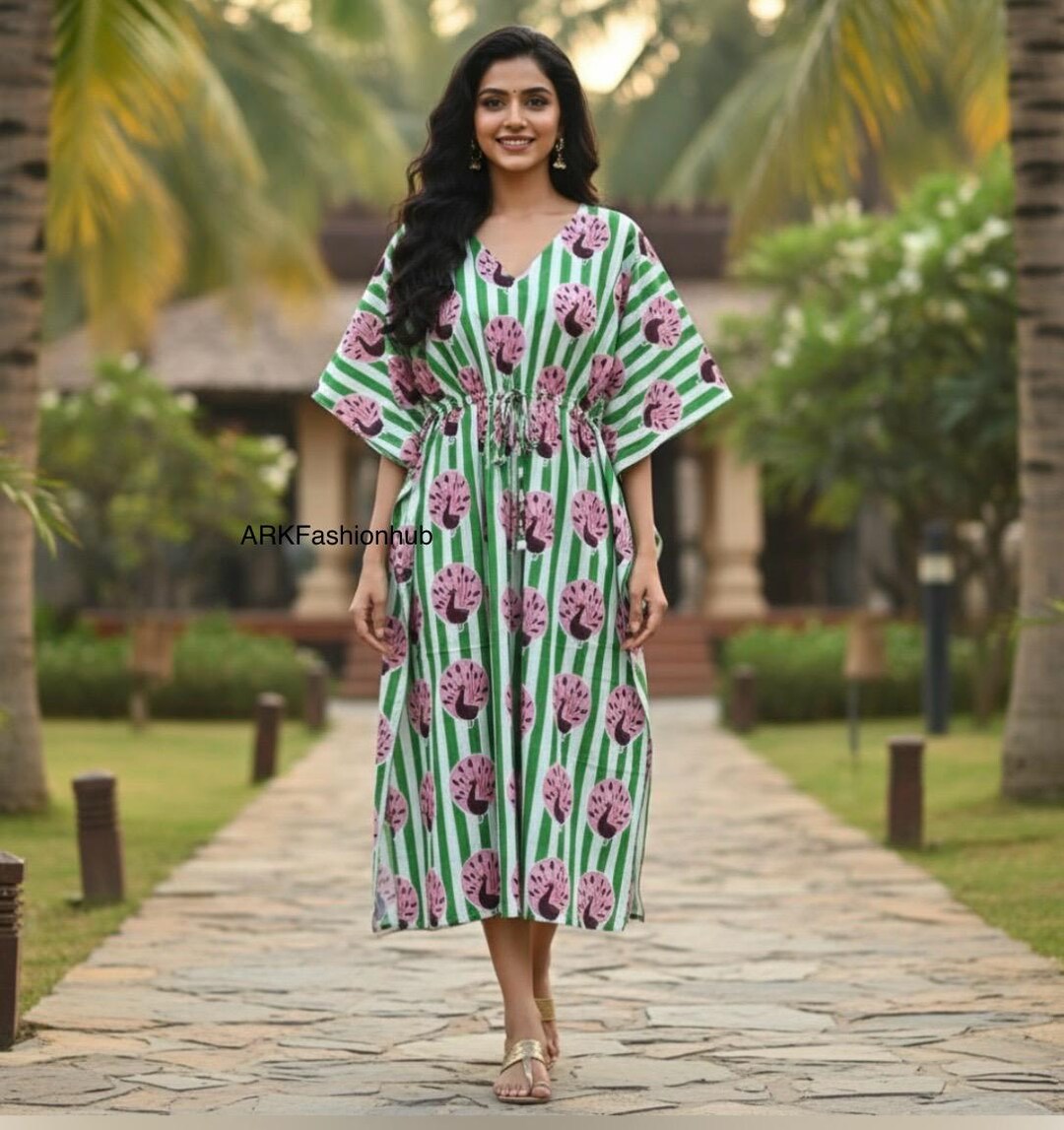 Cotton Long Kaftan | Traditional Indian Block Print Dress | Comfortable ...