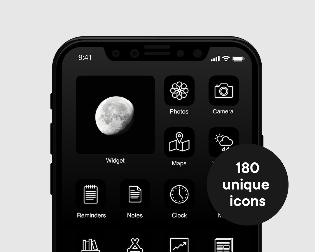 Black Ios 14 Icons, Midnight Black iPhone and iPad App Icon, Aesthetic ...