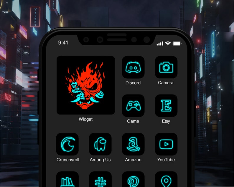 Cyberpunk 2077 Samurai Theme Neon Cyan Neon Blue Ios 14 - Etsy