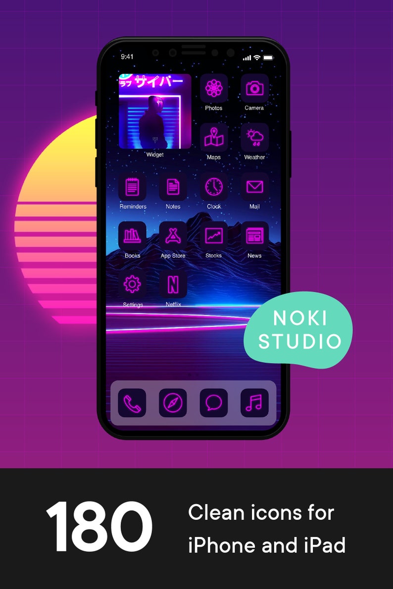 Vaporwave Icons, Synthwave iPhone and iPad App Icon, Retrowave Theme ...
