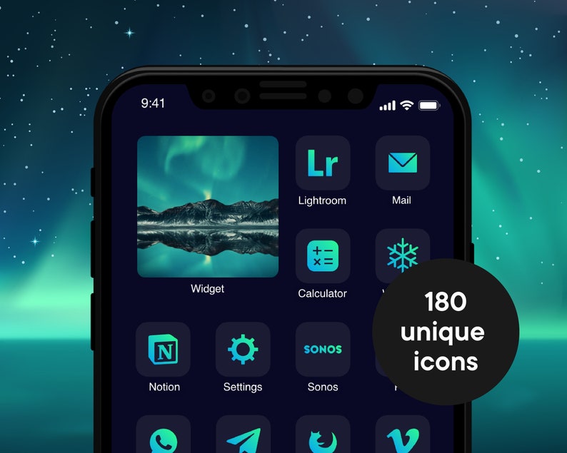Northern Light Icon Pack, Polar Lights Theme, Green Blue Gradient ...