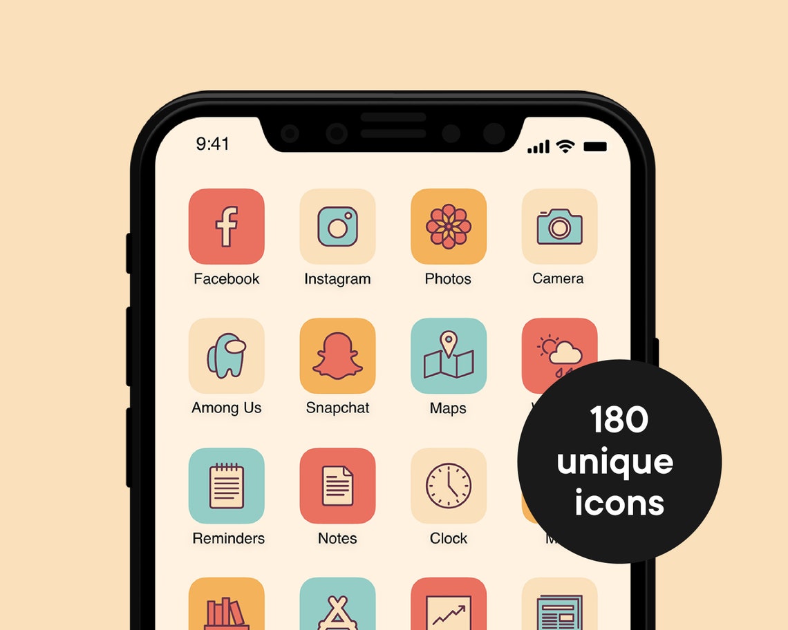 Retro App Icons for Ios, Vintage iPhone Icon Pack, Minimal Line ...