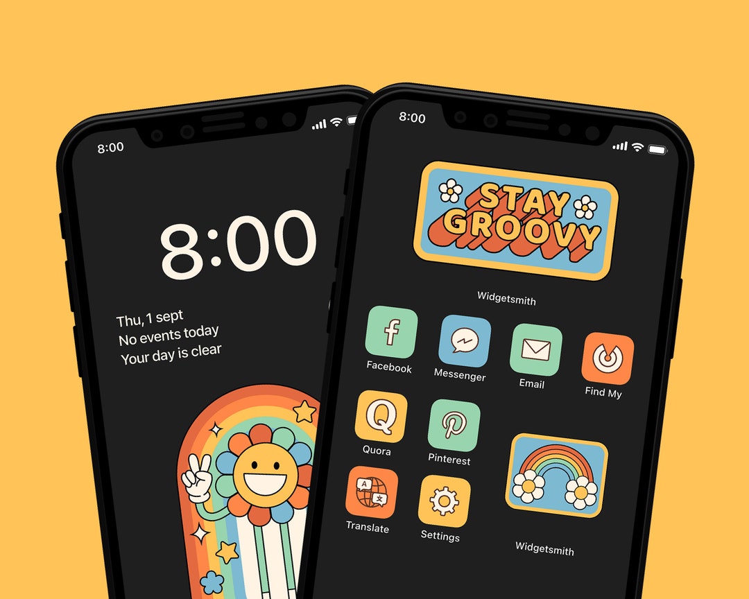 Groovy Retro App Icons iPhone / Ipados / Android, 70s 80s Hippie Icon ...