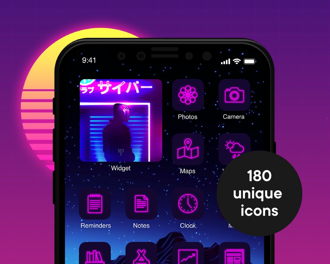 Vaporwave Icons, Synthwave iPhone and iPad App Icon, Retrowave Theme ...