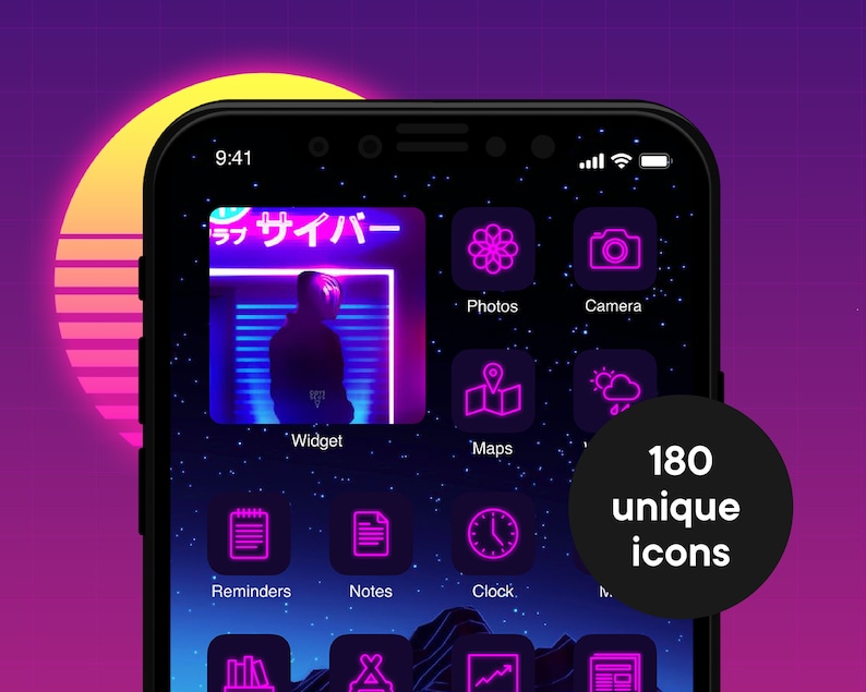 Vaporwave Icons, Synthwave iPhone and iPad App Icon, Retrowave Theme ...