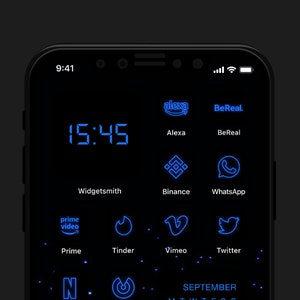 Ios 16 Icon Pack, Neon Blue, Dark Blue With Black, Galaxy Theme, Starry ...
