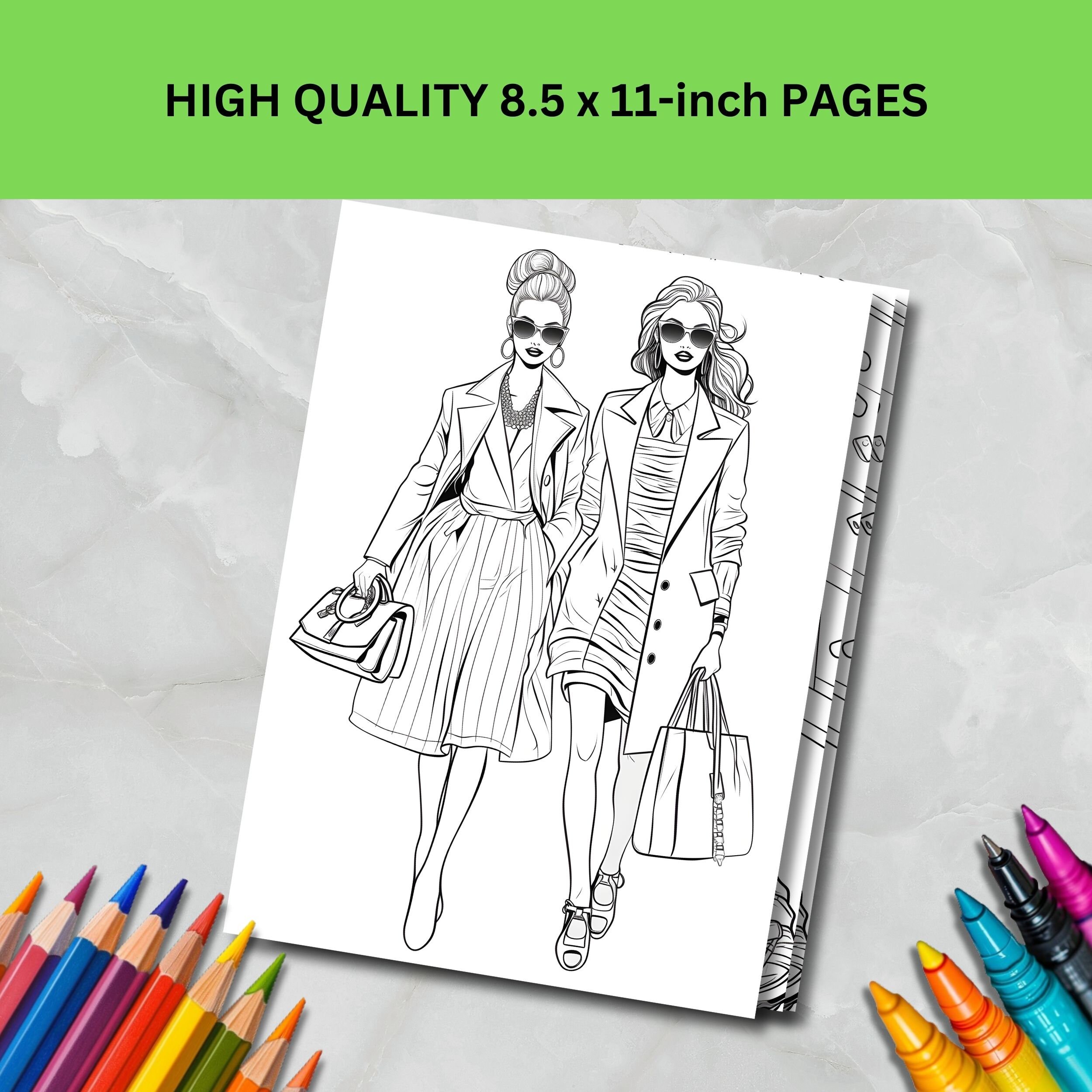 Adult Fashion Coloring Pages Printable Fashion Coloring Sheets Digital ...