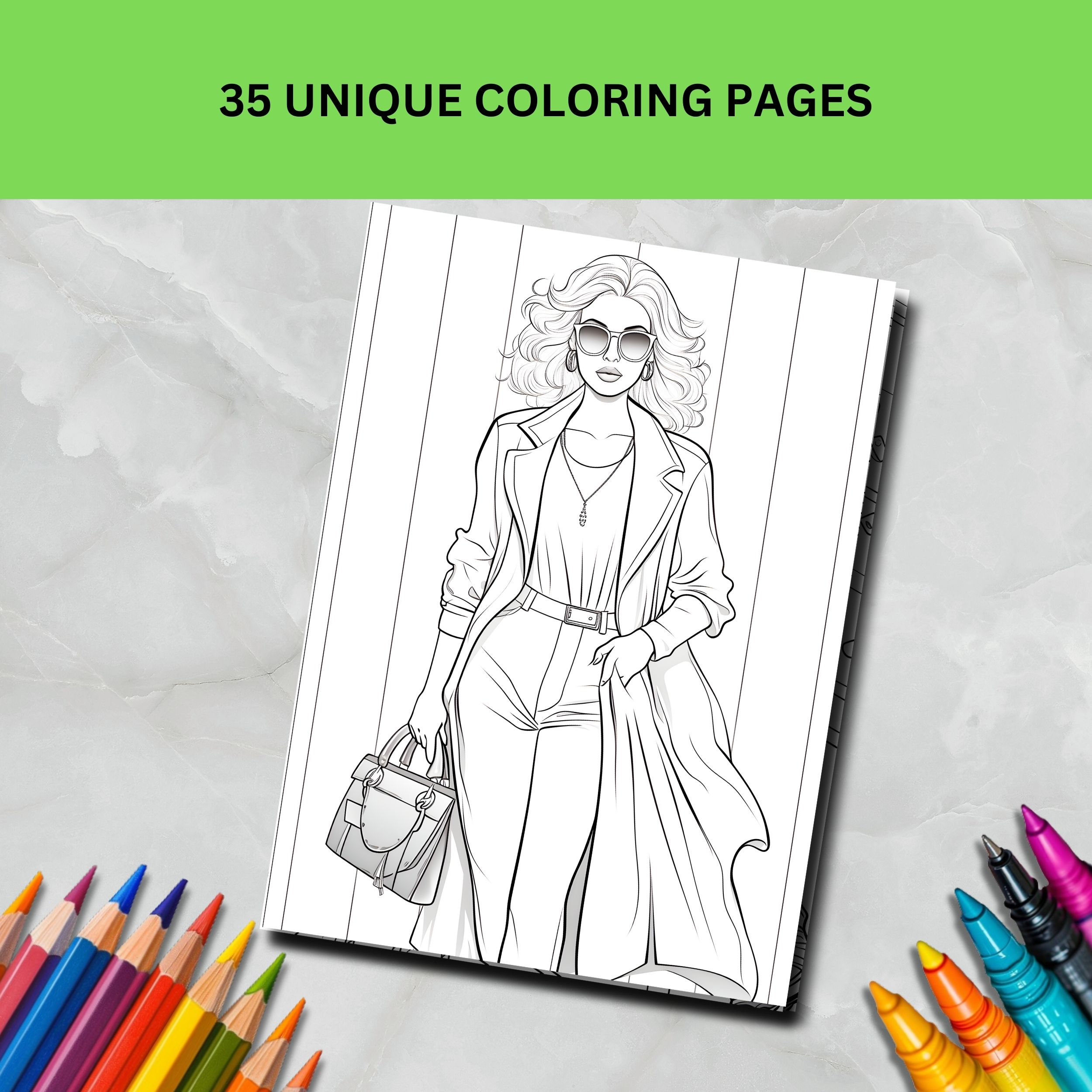 Adult Fashion Coloring Pages Printable Fashion Coloring Sheets Digital ...