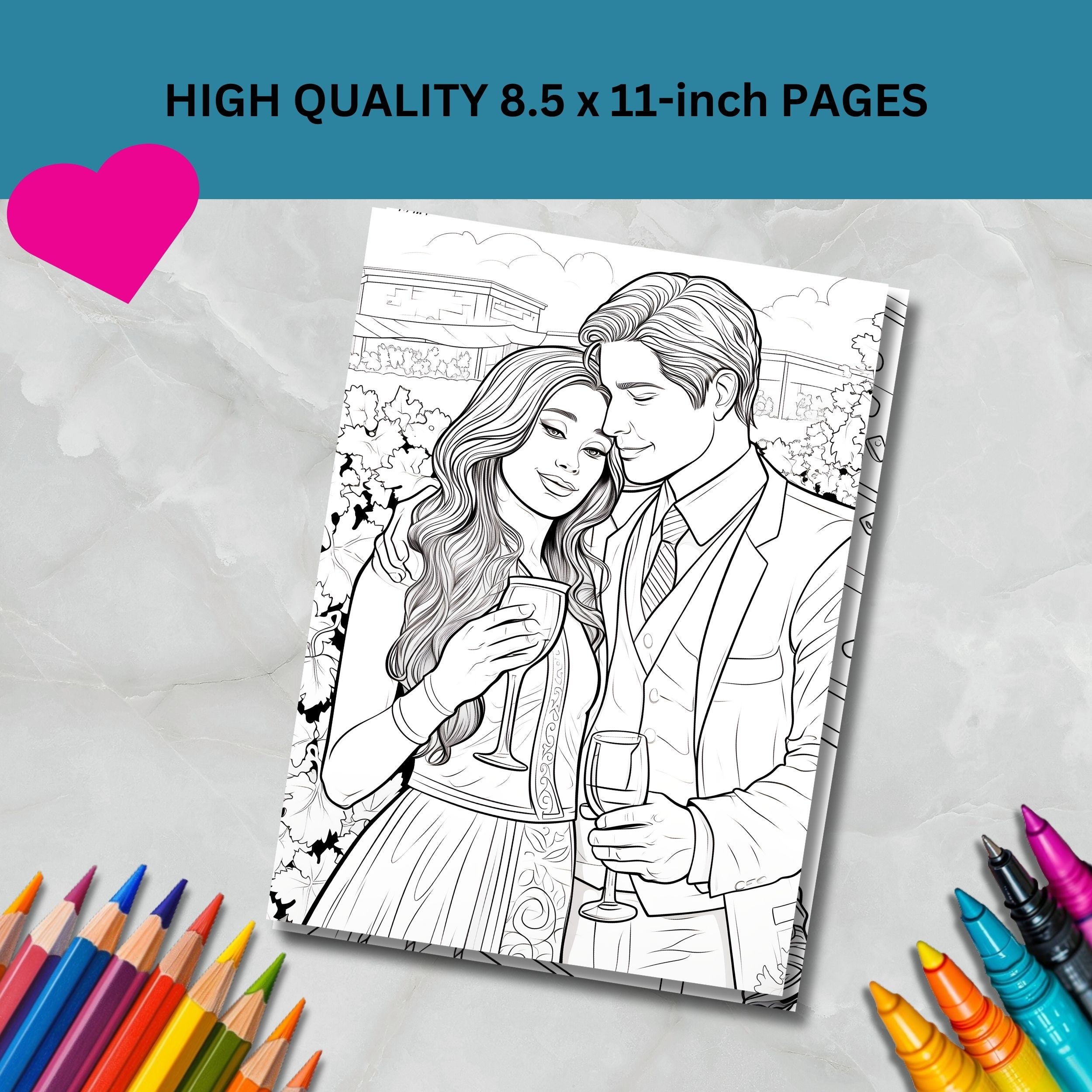 Valentıne's Day Coloring Pages for Adults and Teens Couple Coloring ...