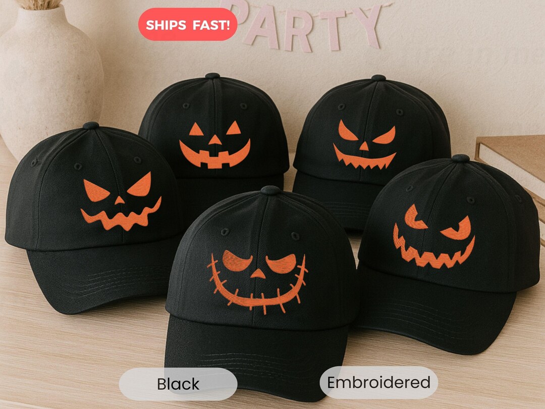Jack O Lantern Pumpkin Embroidered Baseball Hat Custom Spooky Season ...