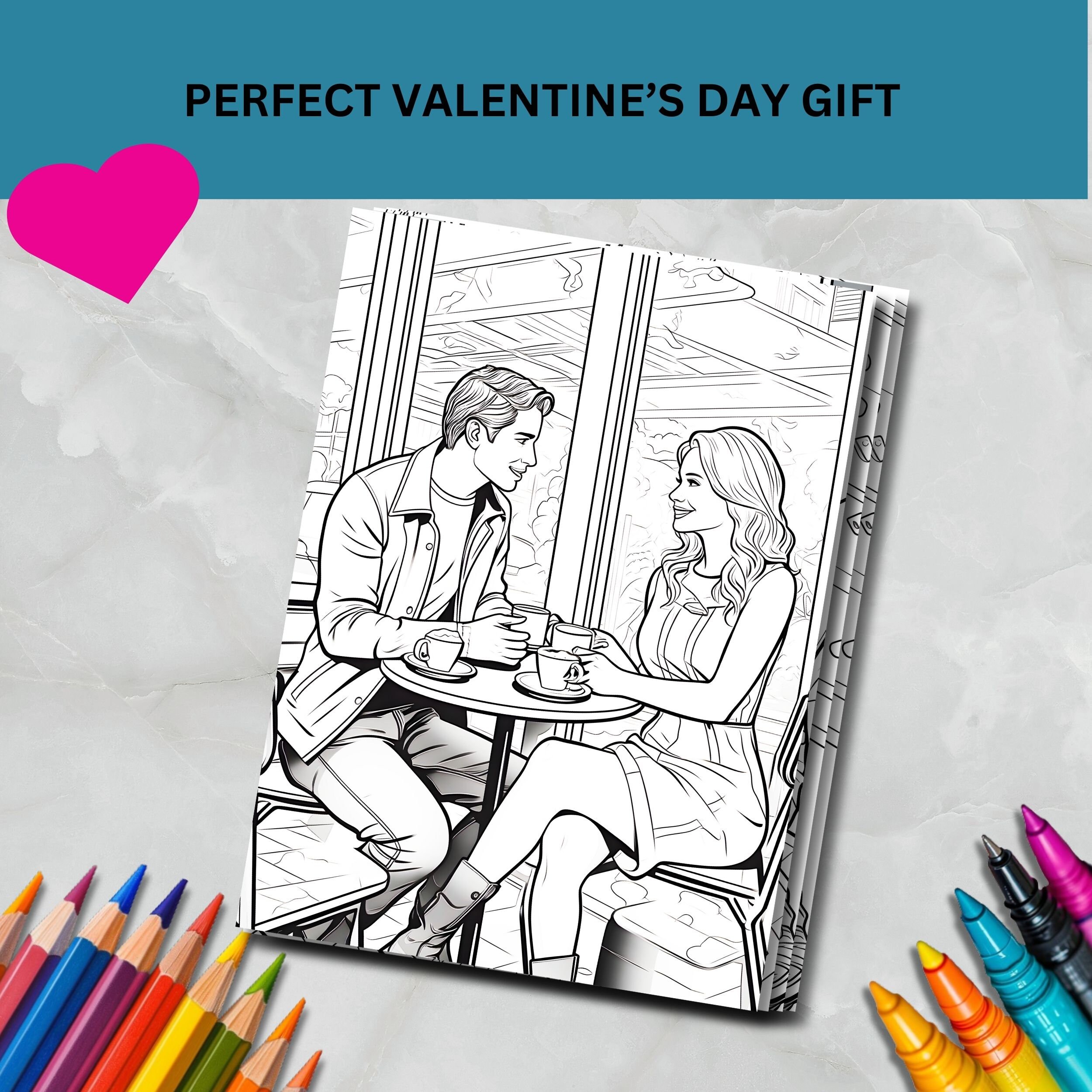 Valentıne's Day Coloring Pages for Adults and Teens Couple Coloring ...