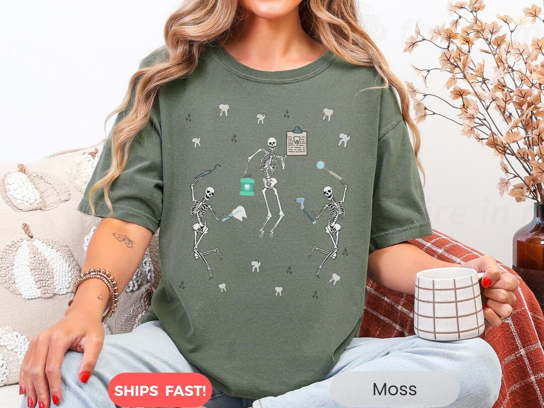 Dentist Dancing Skeleton Halloween Comfort Colors Tshirt Dental ...