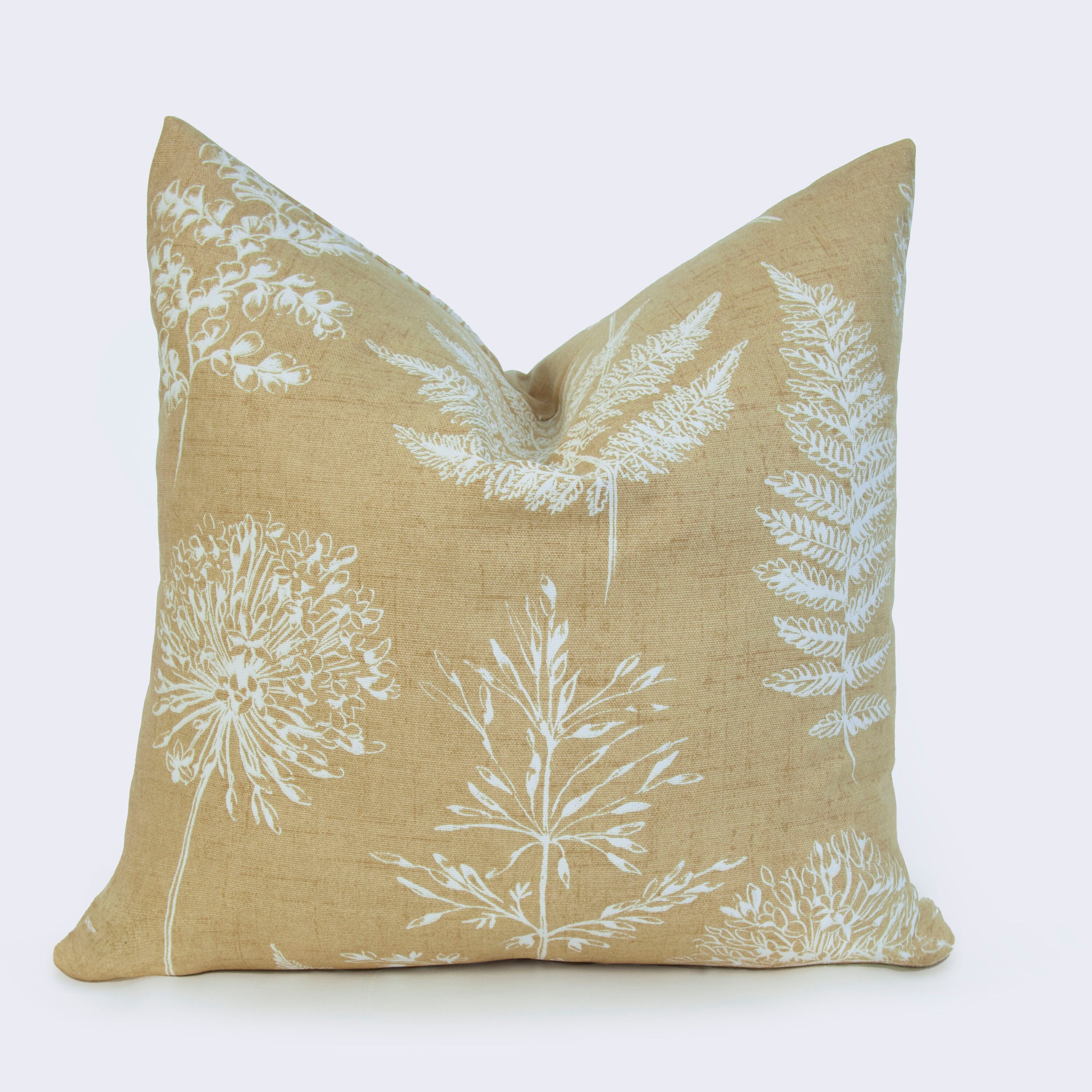 Ferns and Grasses Mustard Cushion or Cover, 17 in 43cm Pattern on Both ...