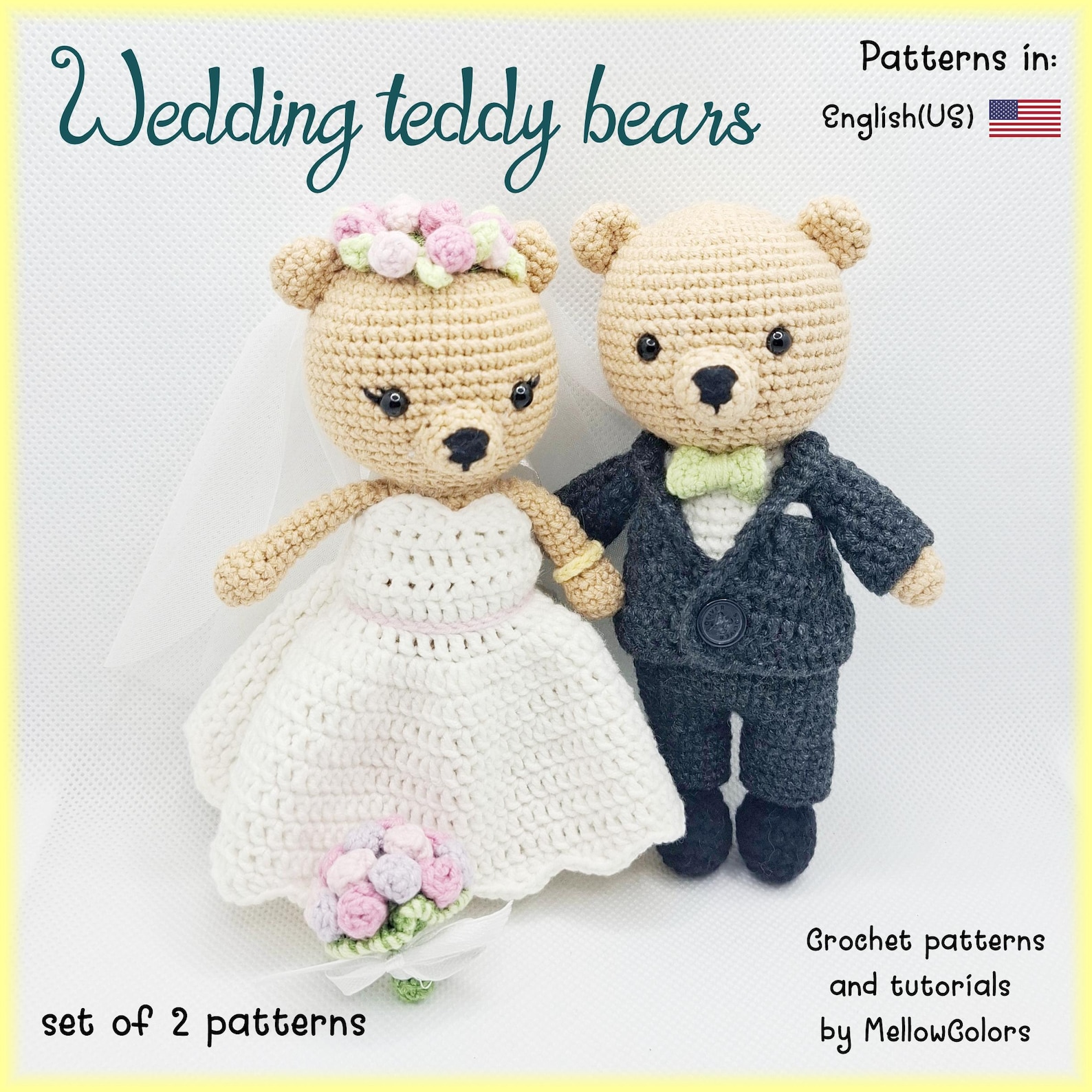Amigurumi Wedding Teddy Bears, Patterns for Two Crochet Bears, Tutorial in English - Etsy