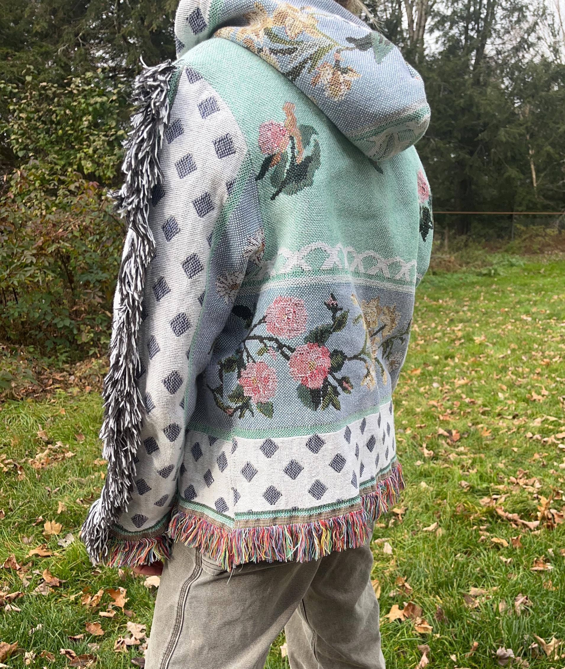 Blanket Hoodie Fringe Hooded Jacket Cozy Fall Jacket Upcycled Thrifted ...