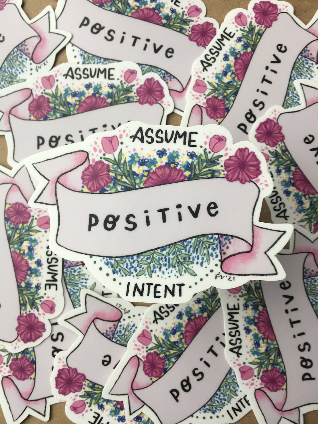 Assume Positive Intent Banner Laptop Sticker Pink Floral - Etsy