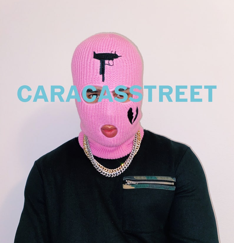 Ski Mask Pink UZI Pistol Broken Heart Embroidered Pink - Cool Skimask ...