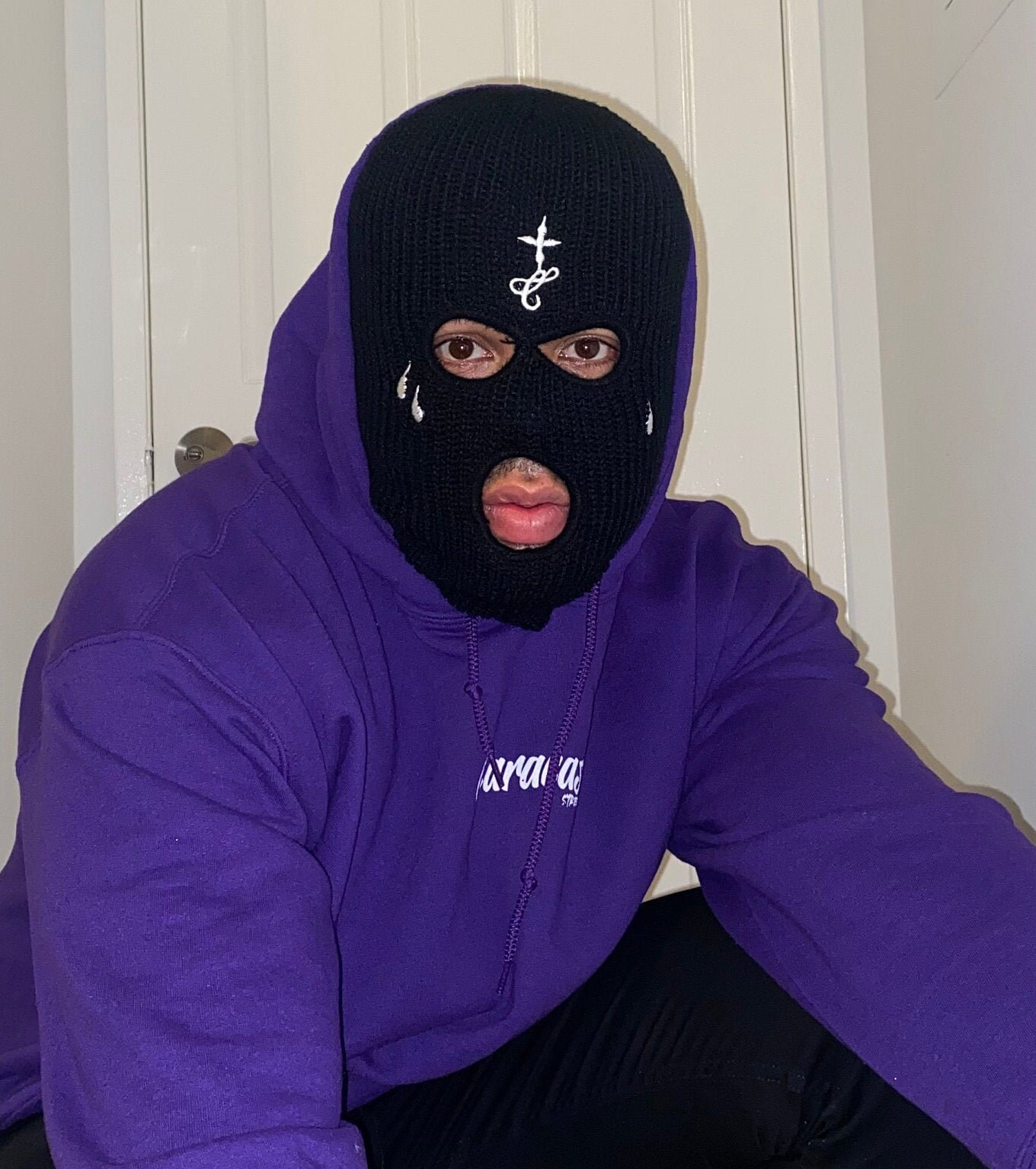 Ski Mask Yellow Mask Sad Face fashion Facemask Embroidered Balaclava ...