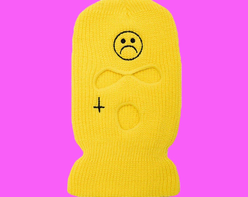 Ski Mask - Yellow Mask - Sad Face -fashion Facemask Embroidered ...