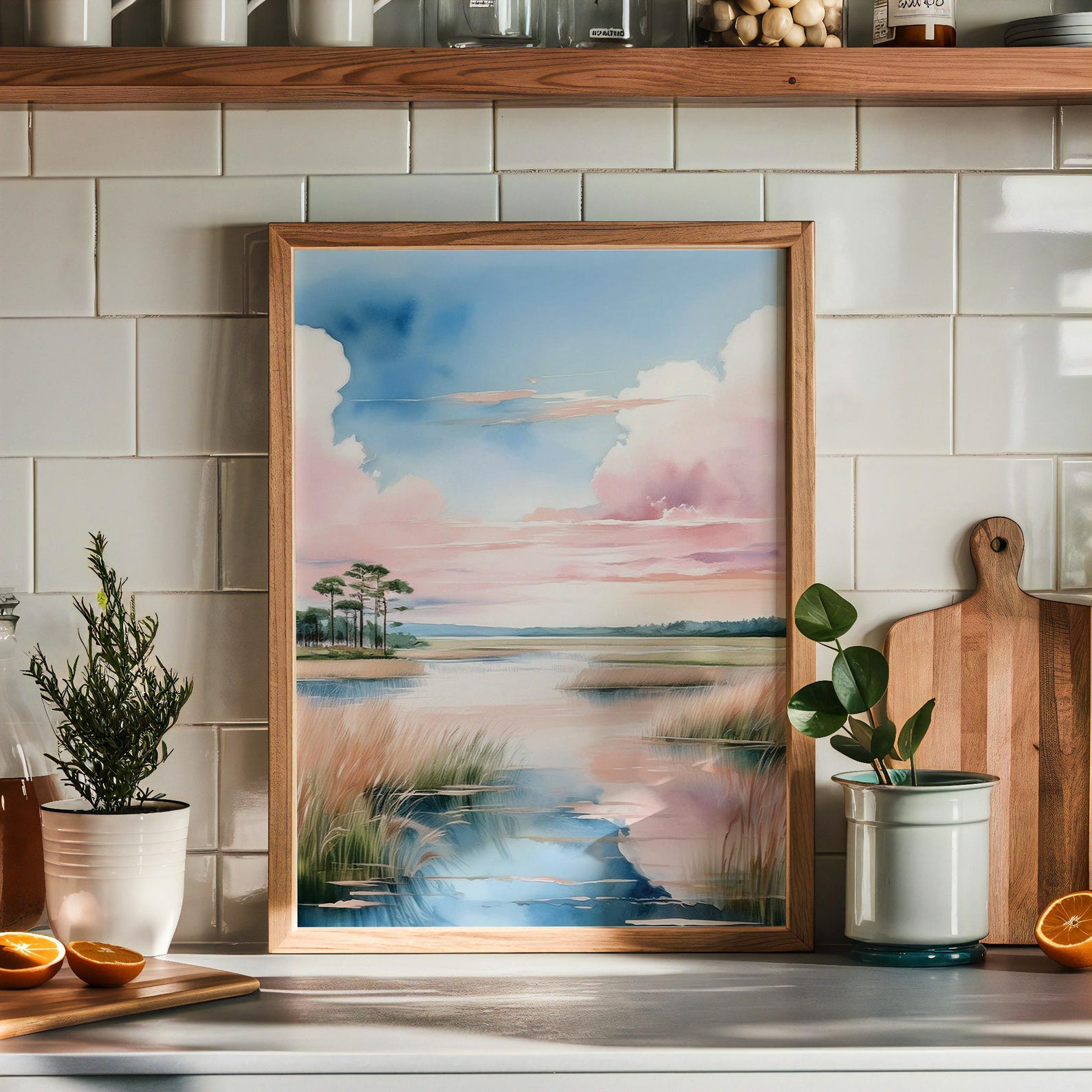 Serene Marsh Watercolor Printable | Pastel Coastal Wall Art | Digital ...