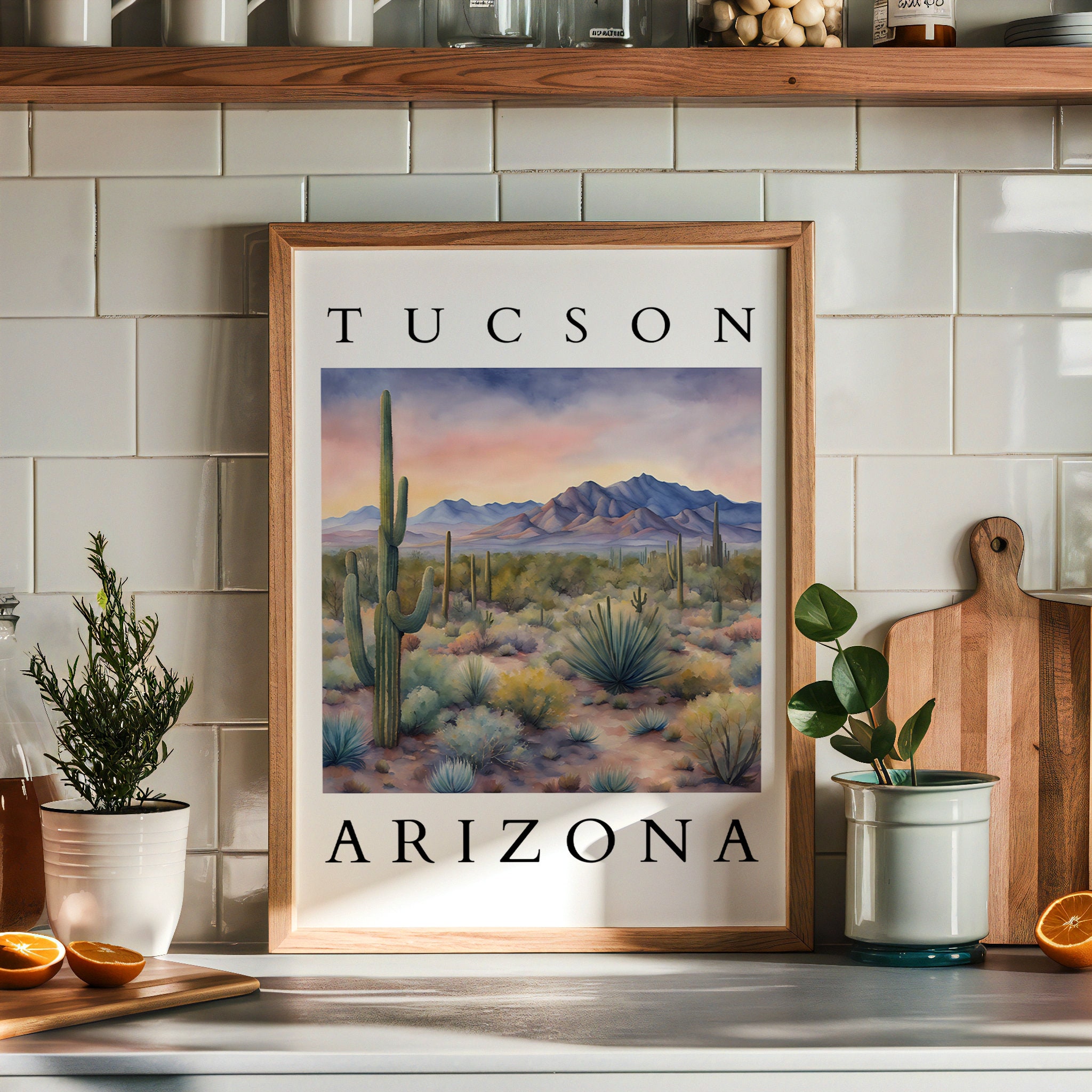 Tucson Arizona Watercolor Printable | Desert Cactus and Mountain ...
