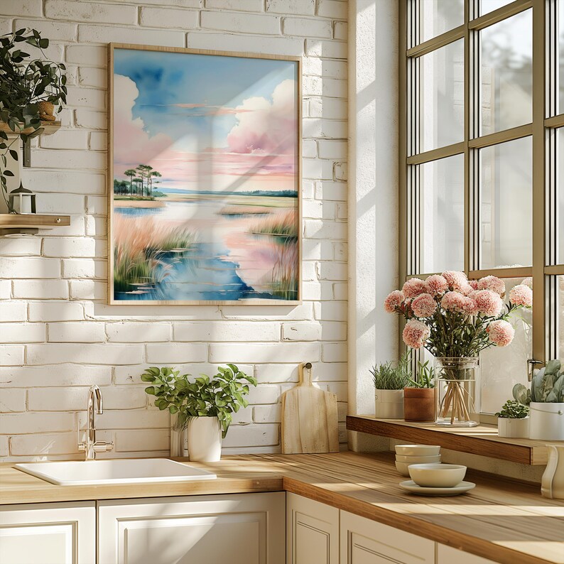 Serene Marsh Watercolor Printable | Pastel Coastal Wall Art | Digital ...