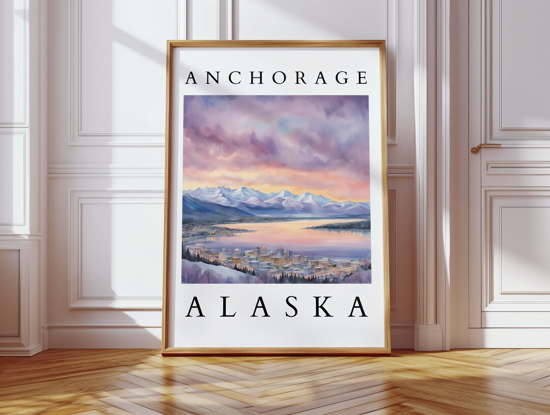 Anchorage Alaska Skyline Watercolor Print | Alaskan Wall Art | Digital ...