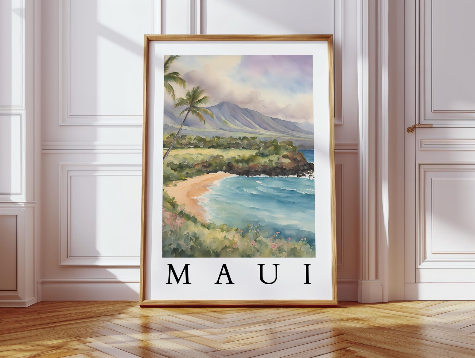 Maui Hawaii Watercolor Printable Wall Art | Tropical Beach Scene ...
