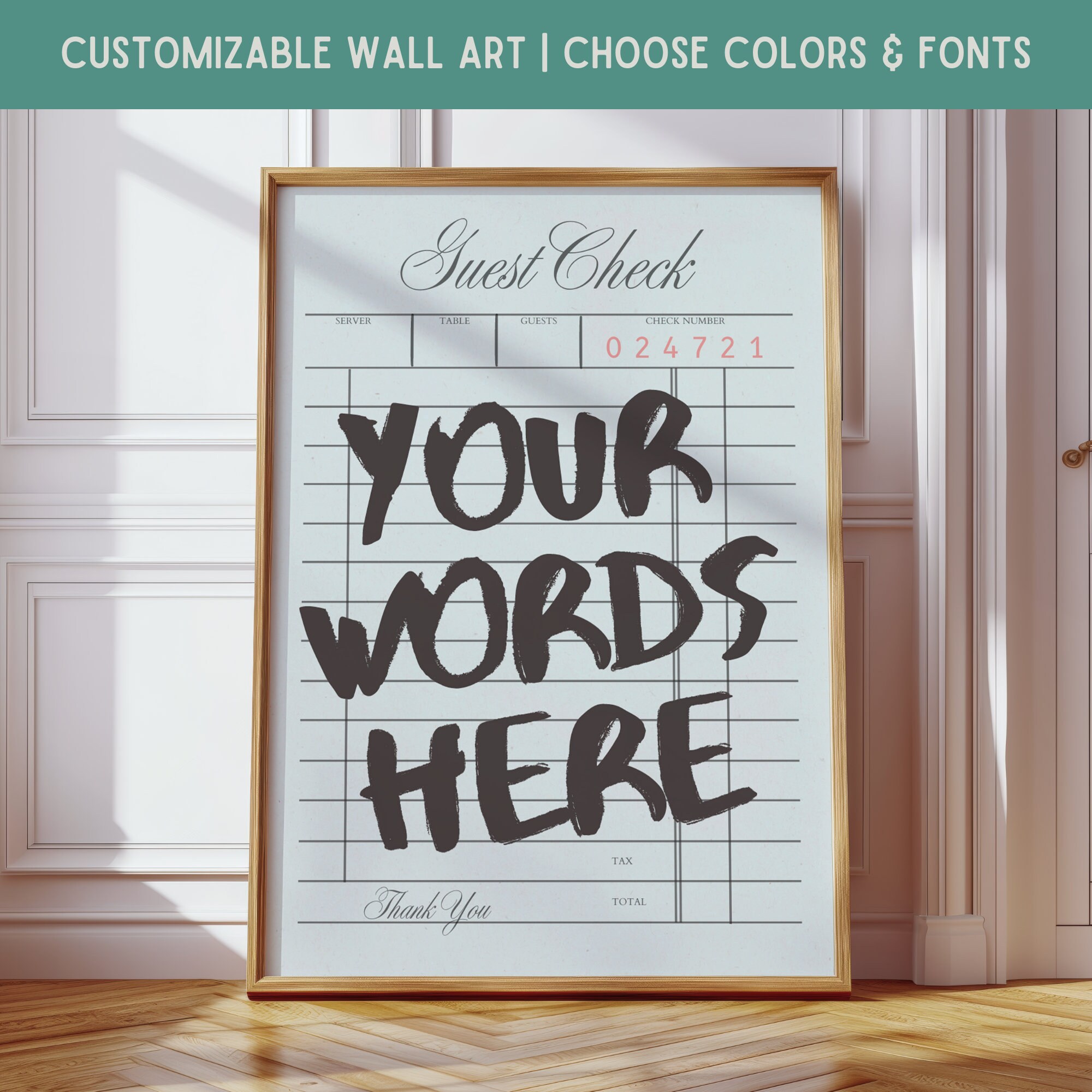 Custom Wall Art Guest Check Prints | Customizable Poster for Living ...