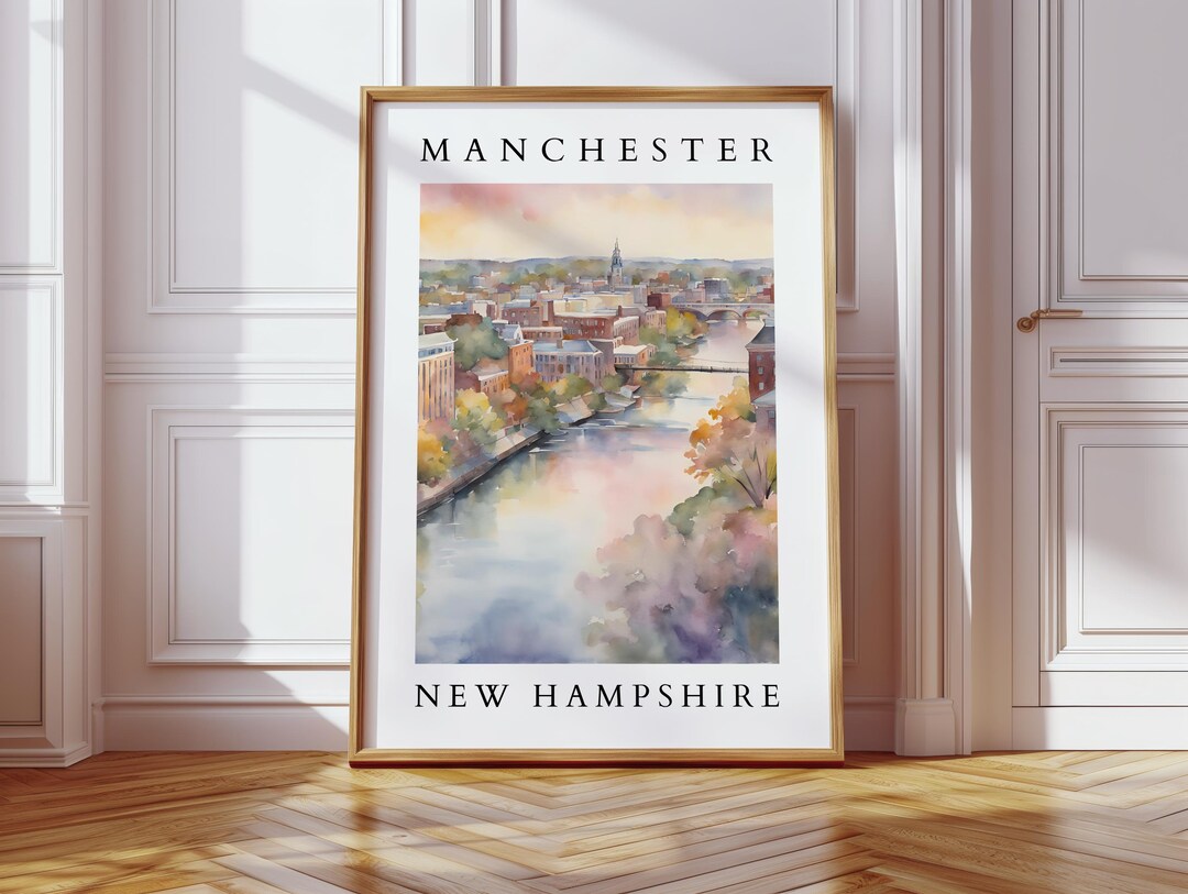 Manchester, New Hampshire Watercolor Printable | Digital Wall Art for ...