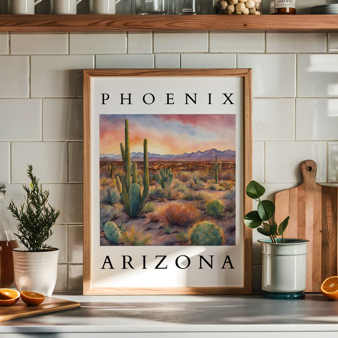 Phoenix Arizona Desert Landscape Printable - Watercolor Cactus and ...