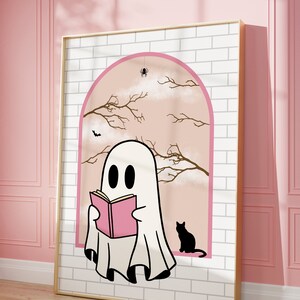 Reading Ghost Halloween Printable Wall Art | Pinkoween Print for Fall ...