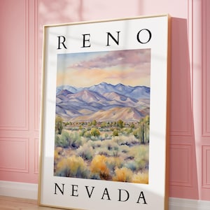 Reno Nevada Watercolor Art Print | Scenic Desert Landscape Wall Art ...