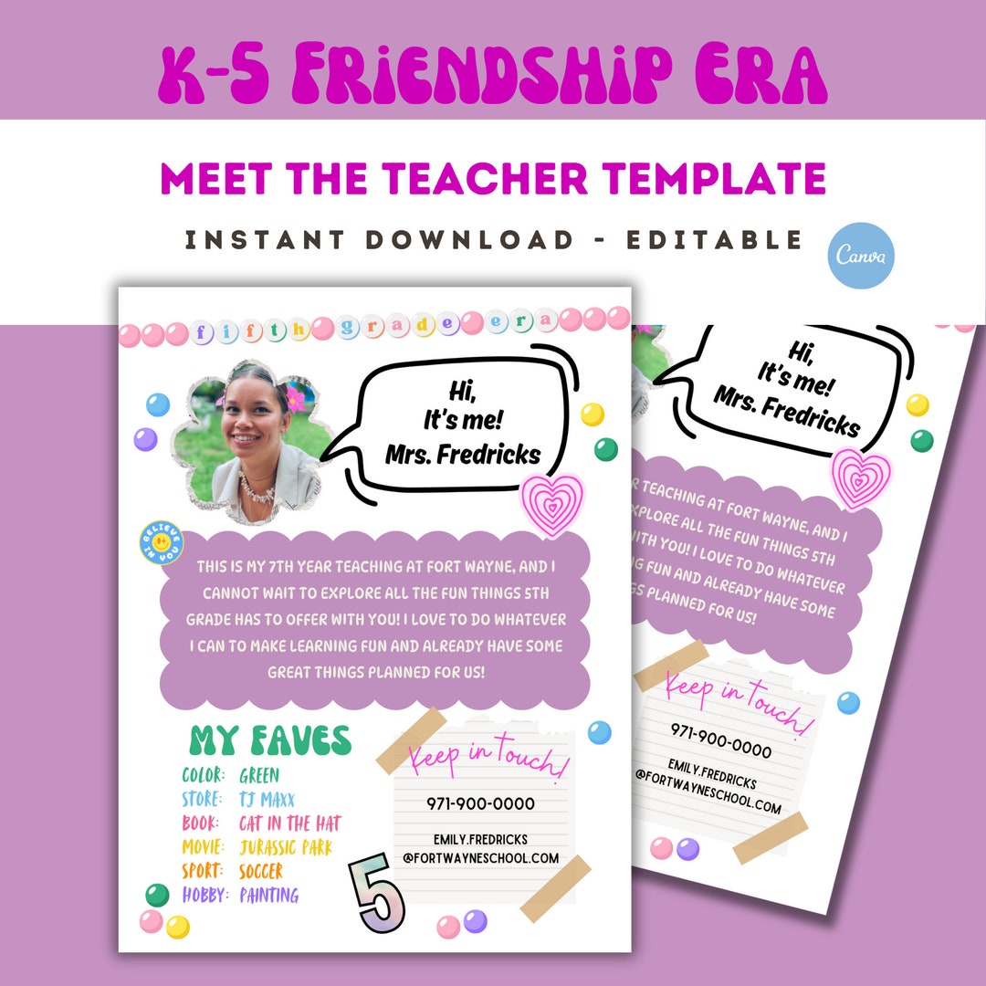 Meet the Teacher Template Friendship Bracelet Theme for Girly Pop ...