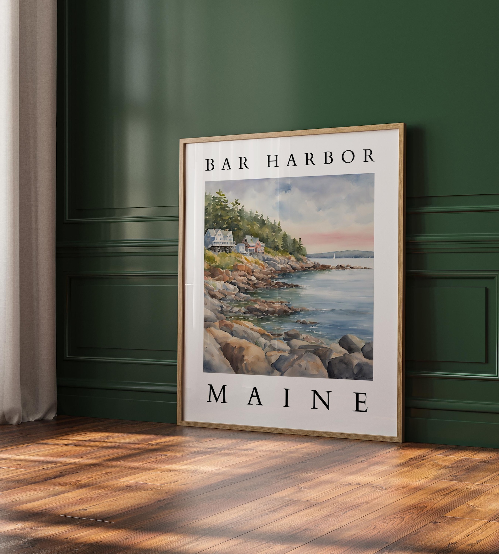 Bar Harbor Maine Watercolor Print Download | Coastal Digital Wall Art ...