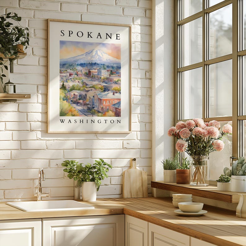 Spokane Washington Watercolor Printable | Spokane Skyline Art | Pacific ...
