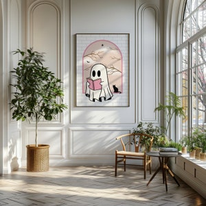 Reading Ghost Halloween Printable Wall Art | Pinkoween Print for Fall ...