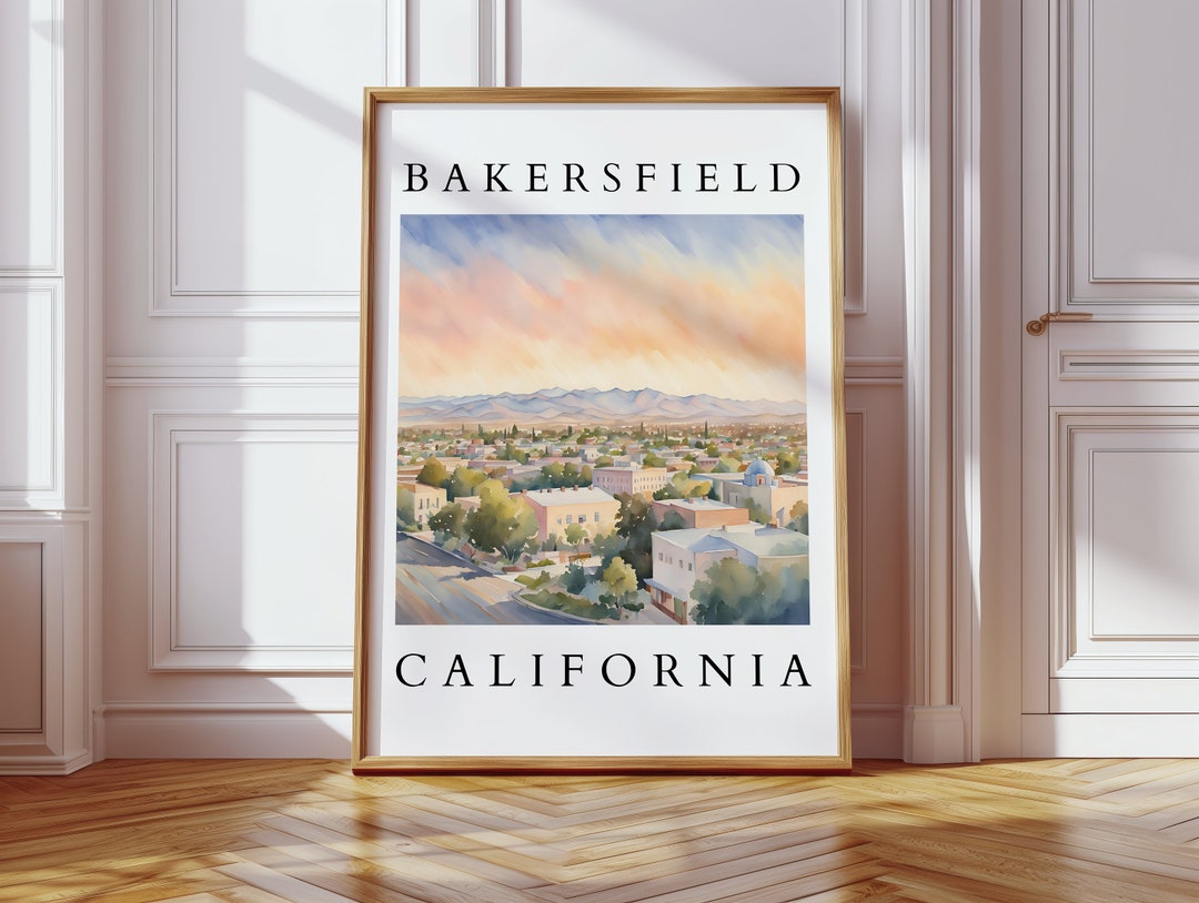 Bakersfield California Watercolor Print | California Cityscape Art | Cali Wall Art Digital ...