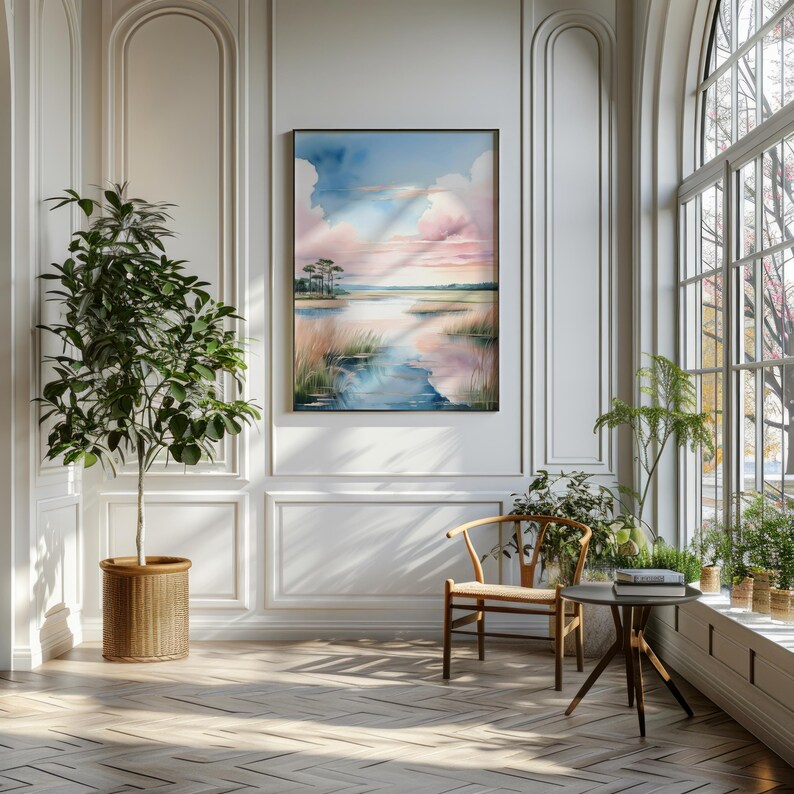 Serene Marsh Watercolor Printable | Pastel Coastal Wall Art | Digital ...